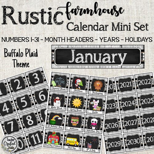 Rustic Farmhouse Buffalo Plaid Mini Calendar Set Classroom - Etsy