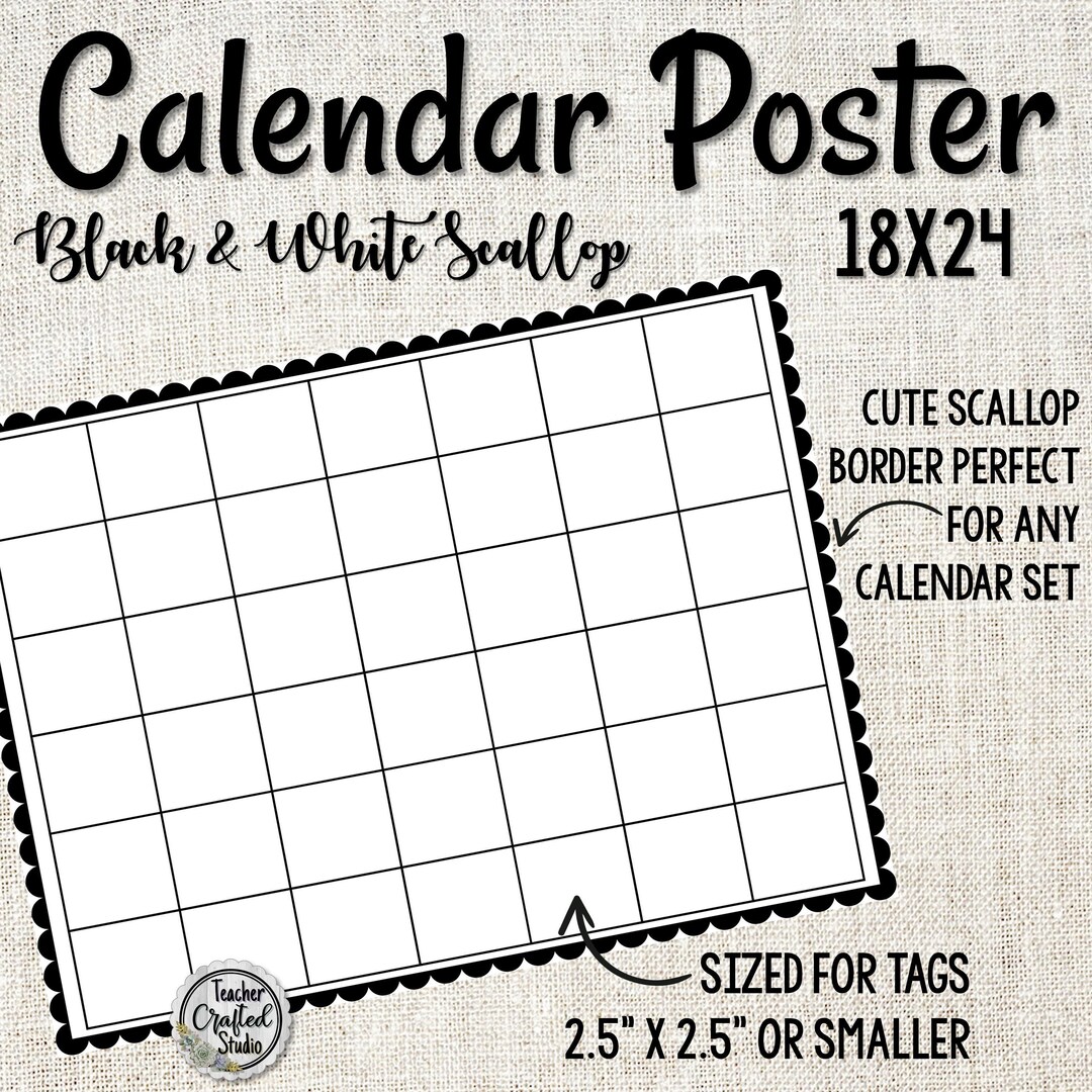 Scalloped Black and White Calendar Poster | 18x24 Calendar Poster ...