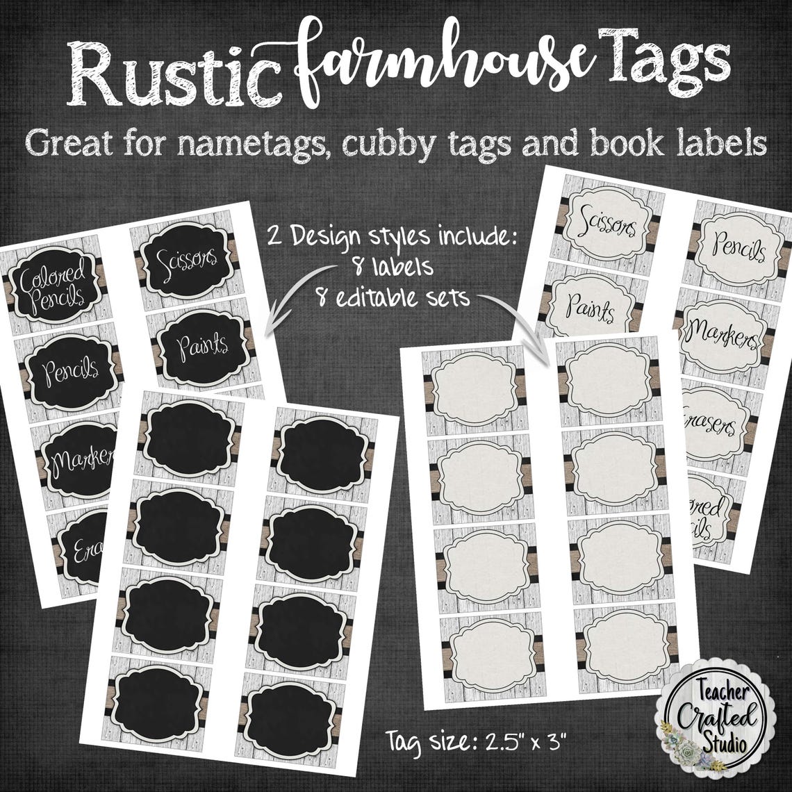 Printable Rustic Farmhouse Tags - Classroom Tags - Cubby Tags ...