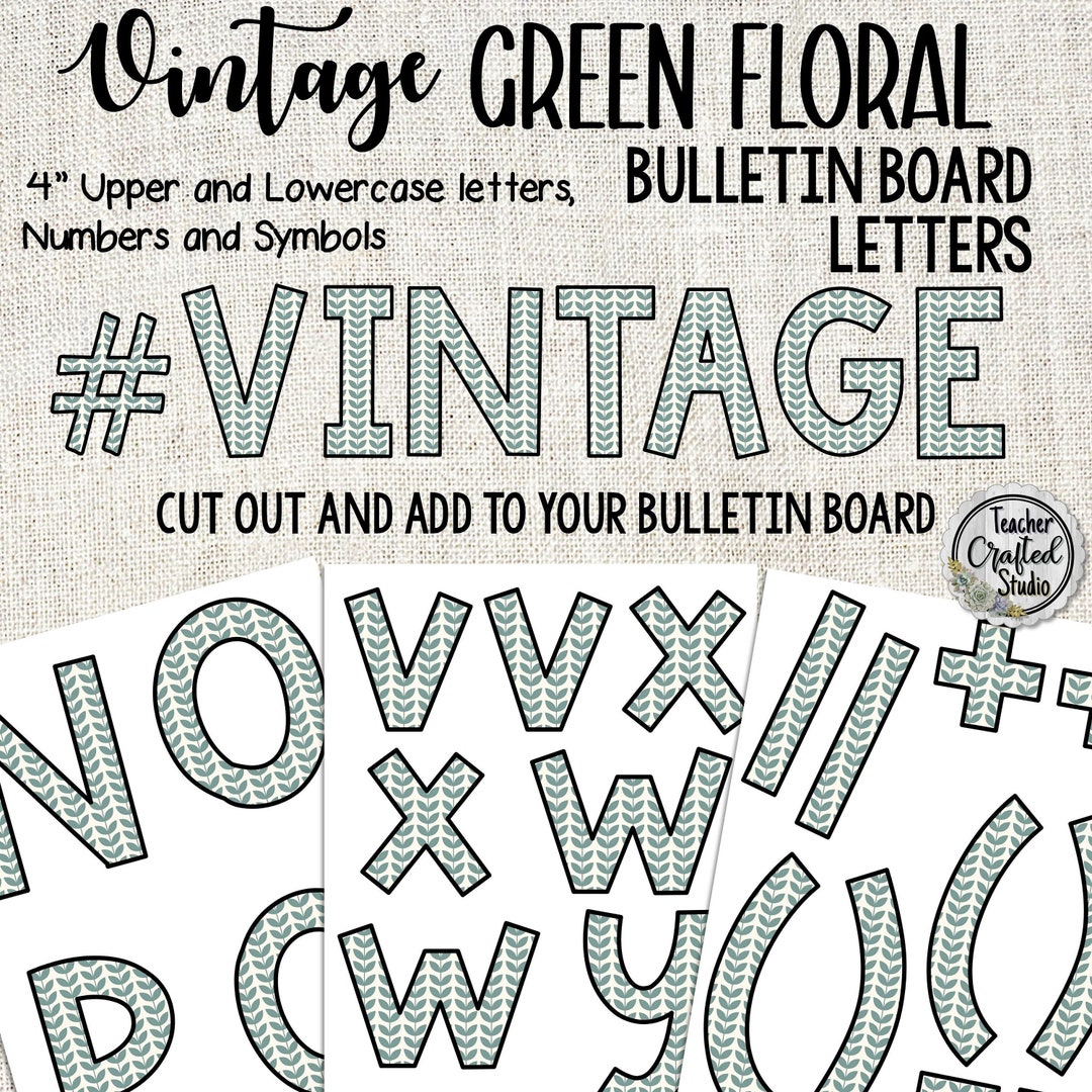 Vintage Floral Bulletin Board Letters | Green Floral 4" Cut Out Letters ...