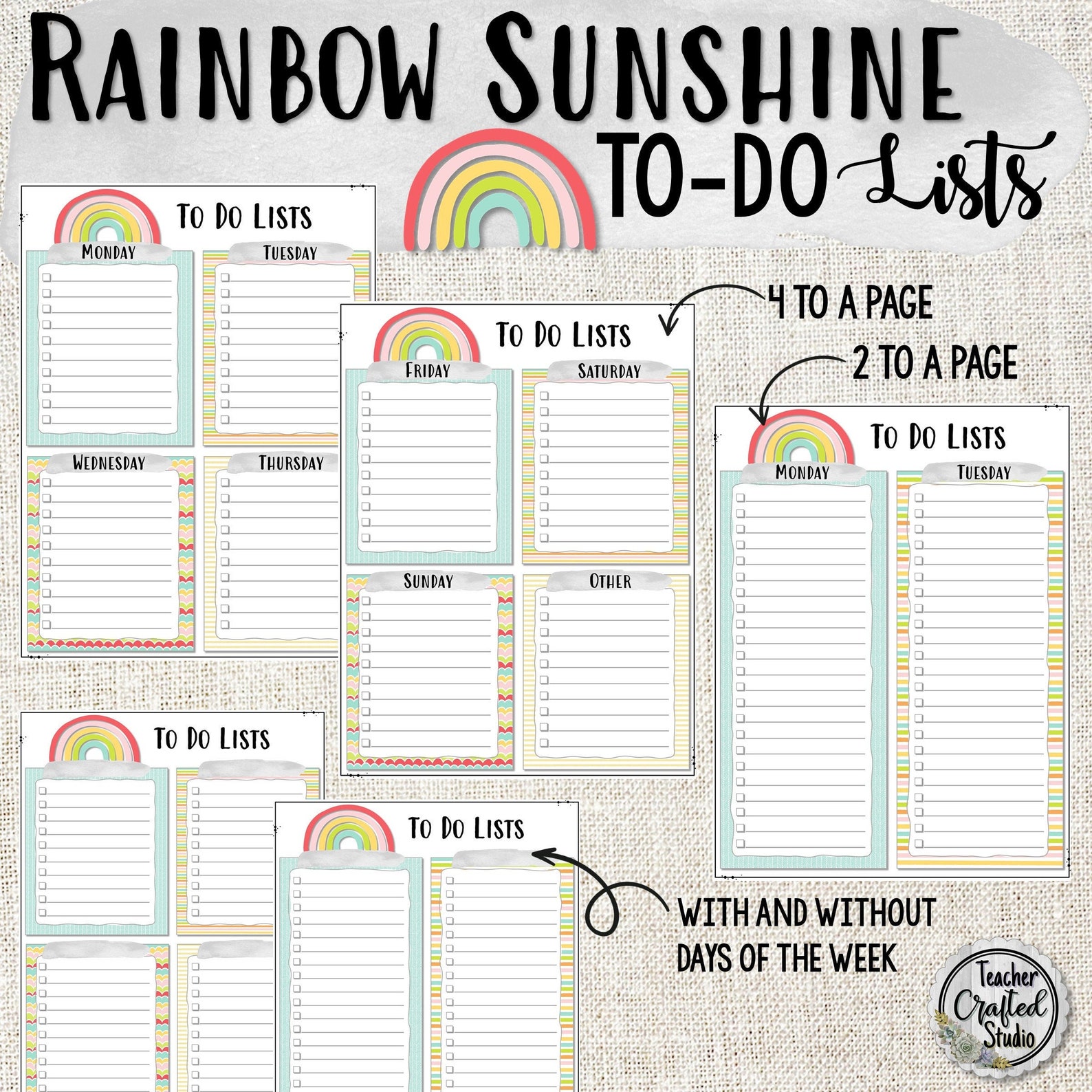 Printable Rainbow Sunshine Teacher To-do Lists | Daily to Do Lists - Etsy