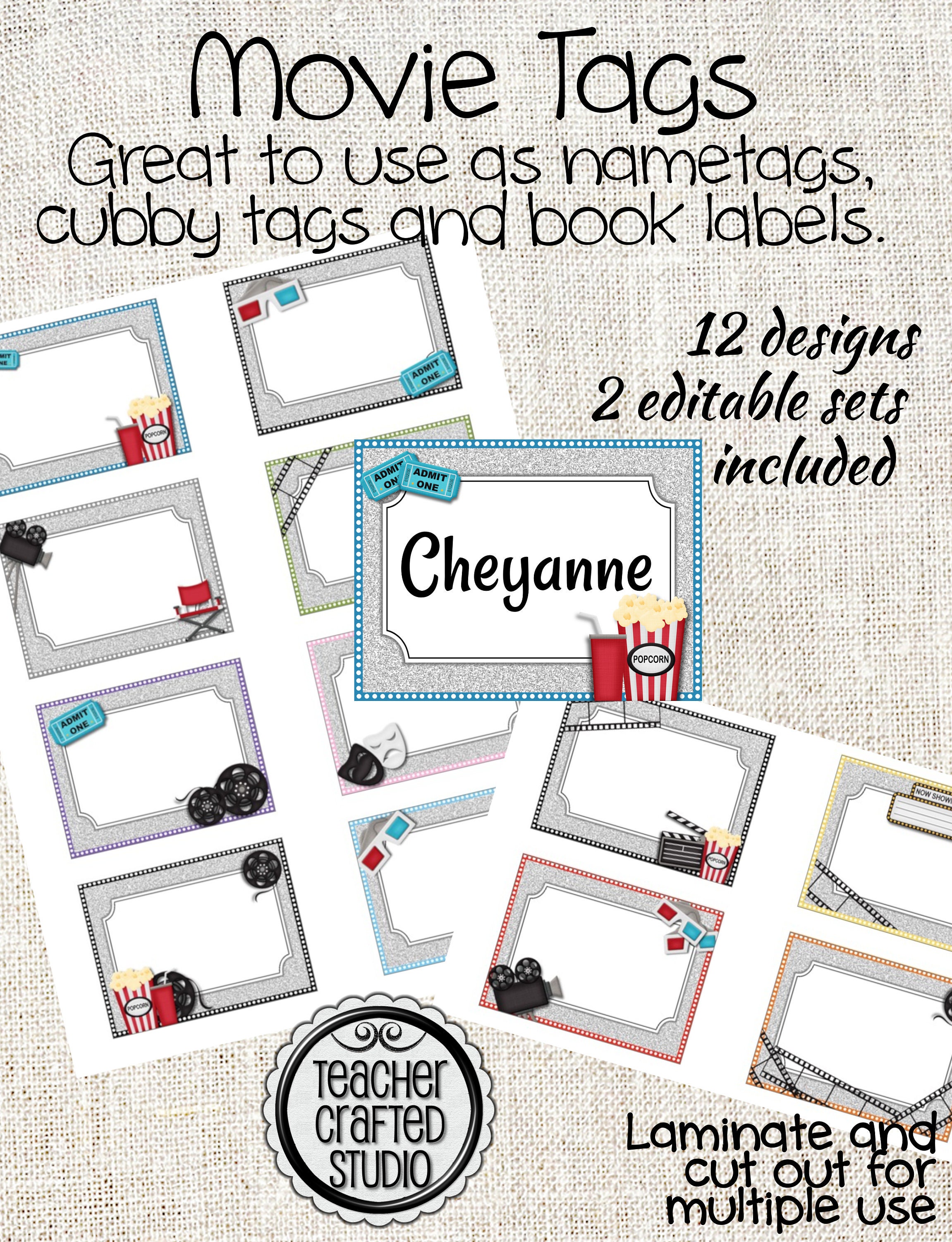 Printable Movie Tags Editable tags Birthday Party Tags | Etsy