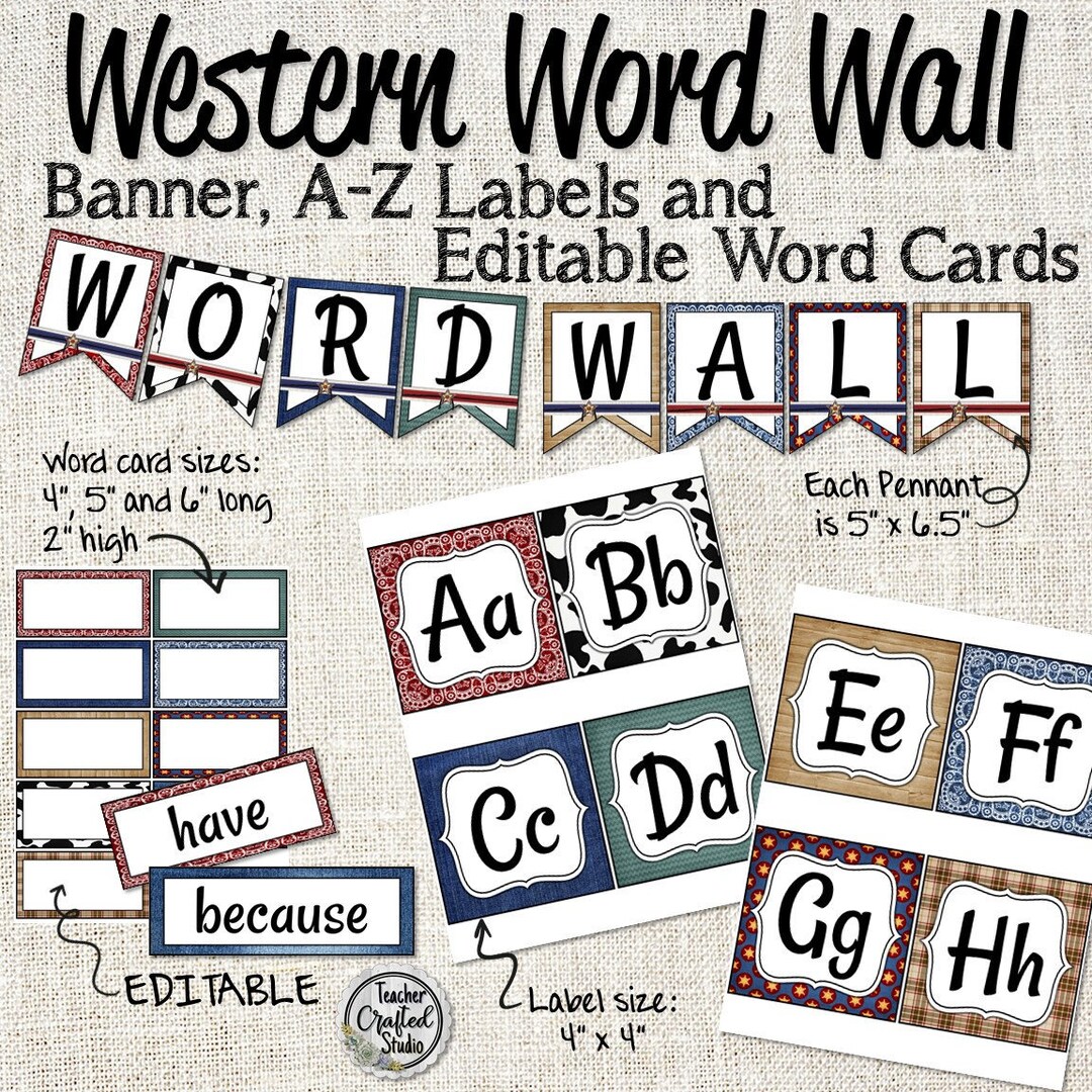 Western Theme Word Wall Classroom Set | Banner and Editable Cards ...
