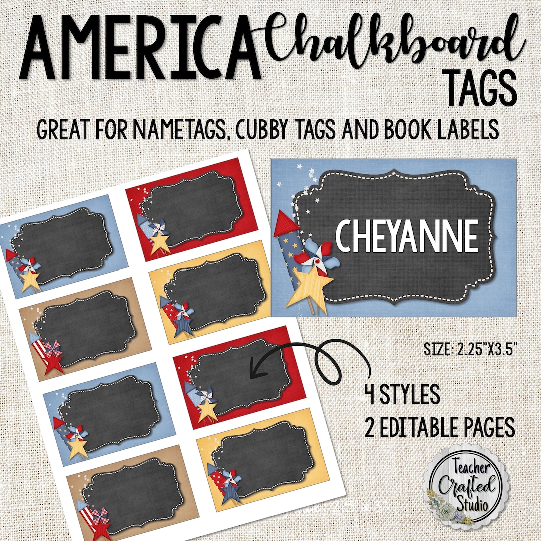America Chalkboard Name Tags | Patriotic Party Tags | 4th of July ...