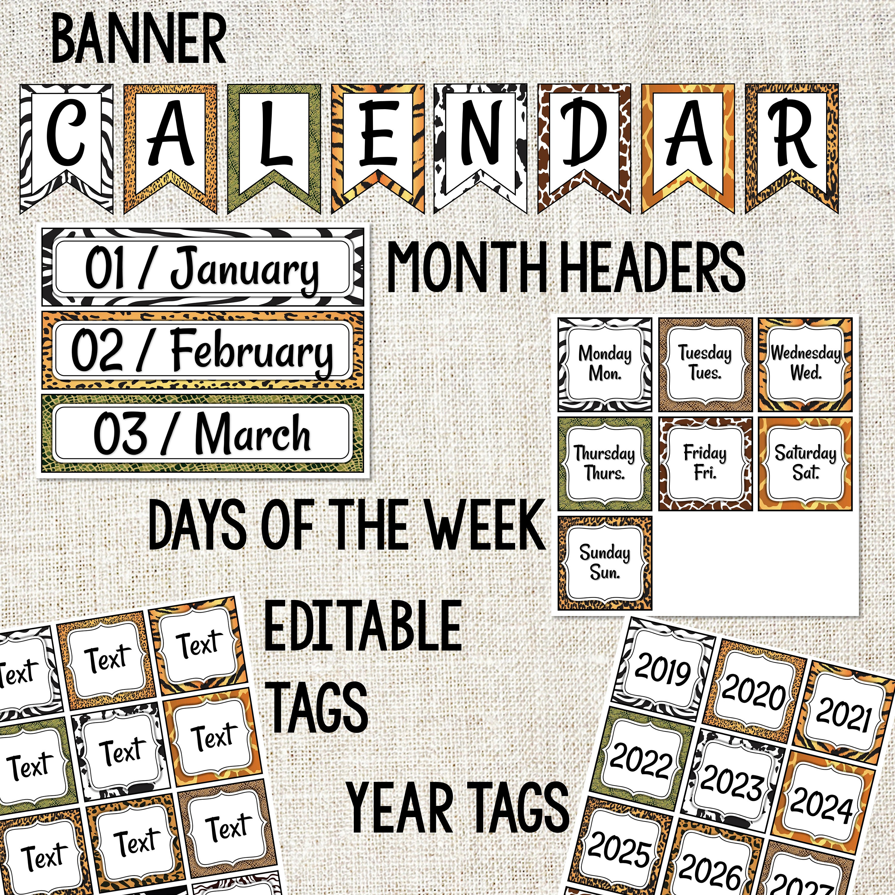 Animal Print Mega Calendar Set | Classroom Calendar | Pocket Calendar ...