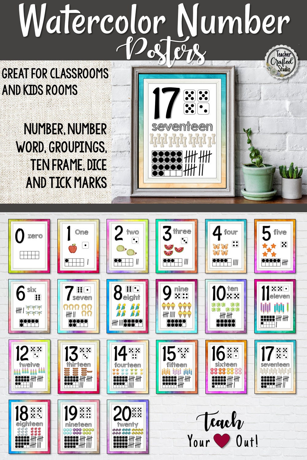 Watercolor Number Posters 0-20 | Classroom Decor (digital Download) - Etsy