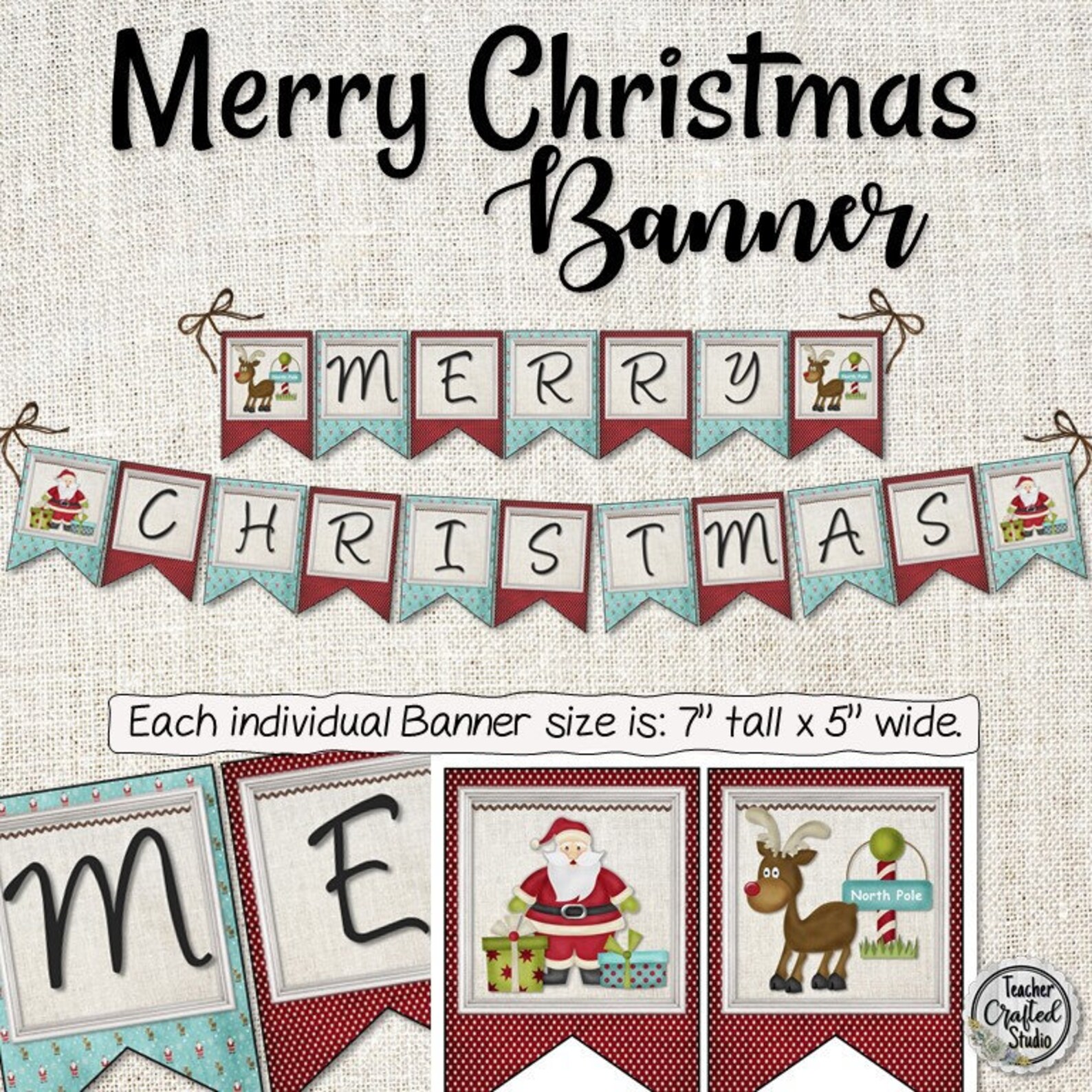 Printable Merry Christmas Banner - Christmas Party Banner - Santa and ...