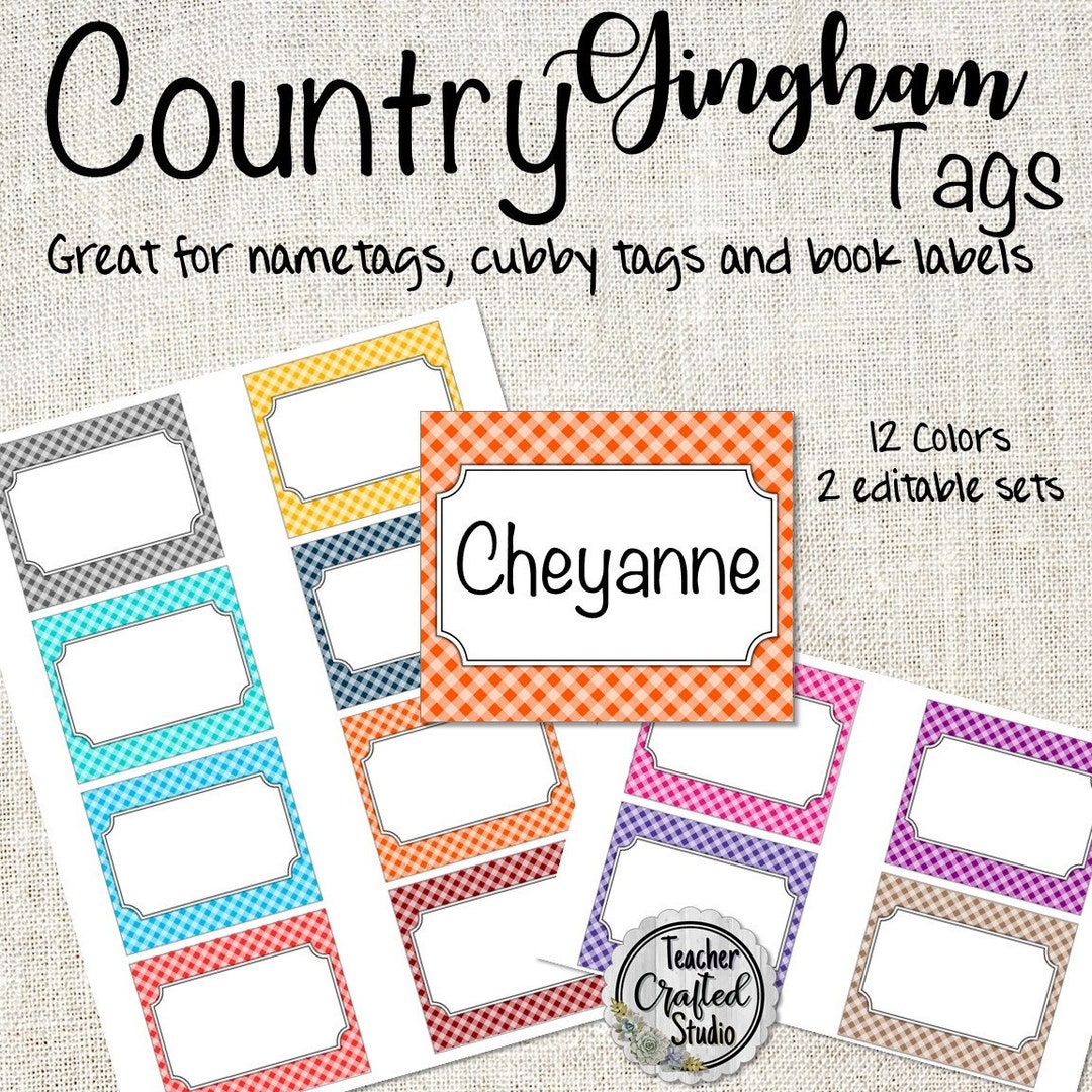 Country Gingham Tags for Organizing Cubbies, Name Tags, Word Wall and ...