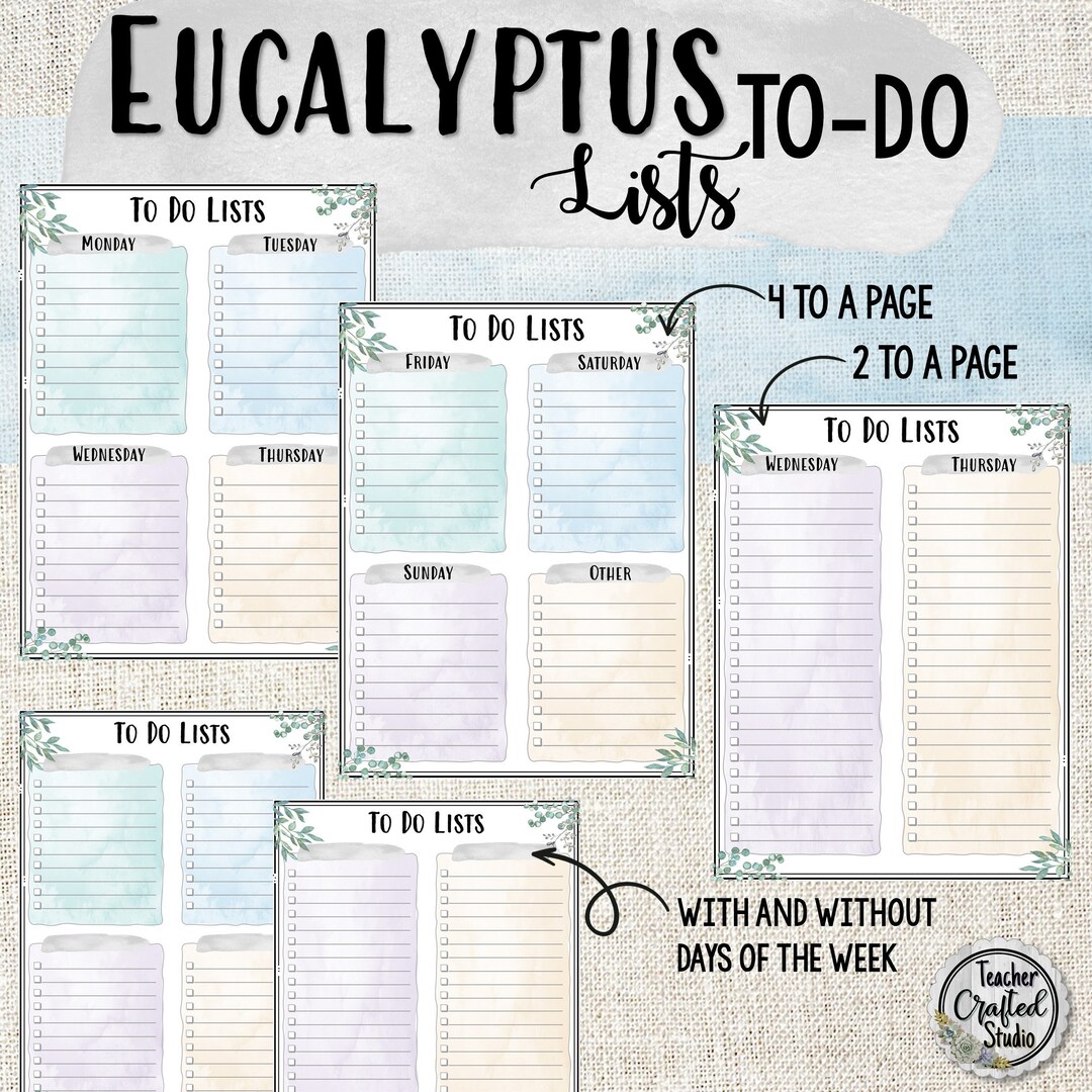 Printable Eucalyptus Teacher To-do Lists | Farmhouse Daily to Do Lists ...