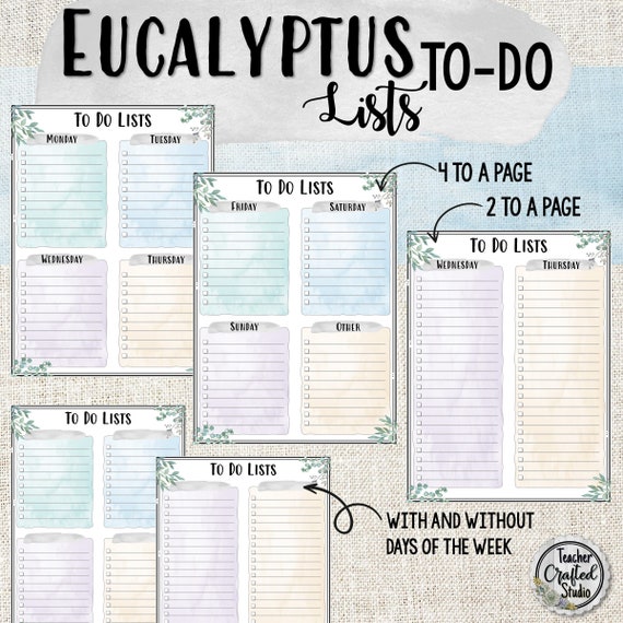 Printable Eucalyptus Teacher To-do Lists Farmhouse Daily to | Etsy