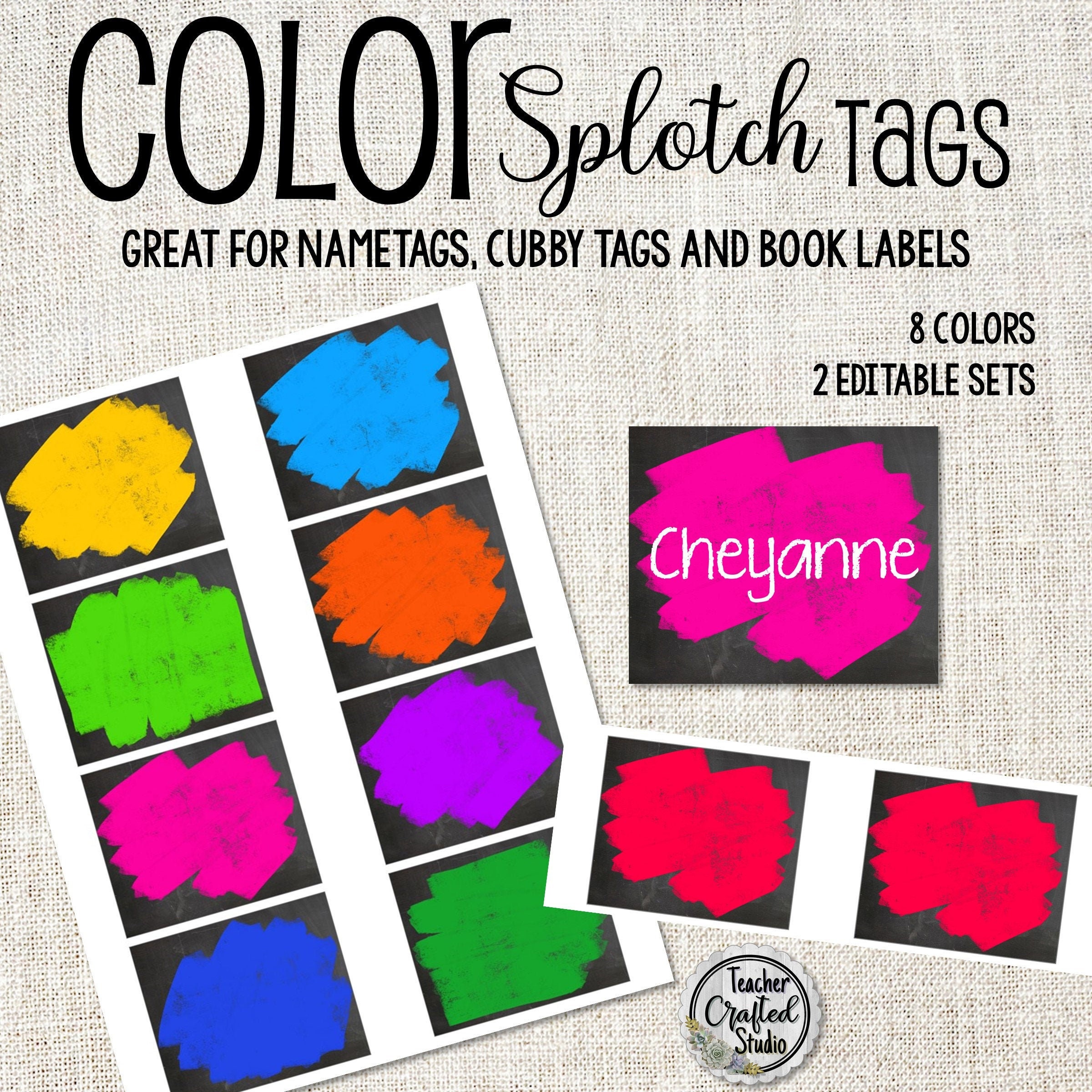 Printable Chalkboard Color Splotch Tags Editable - Etsy