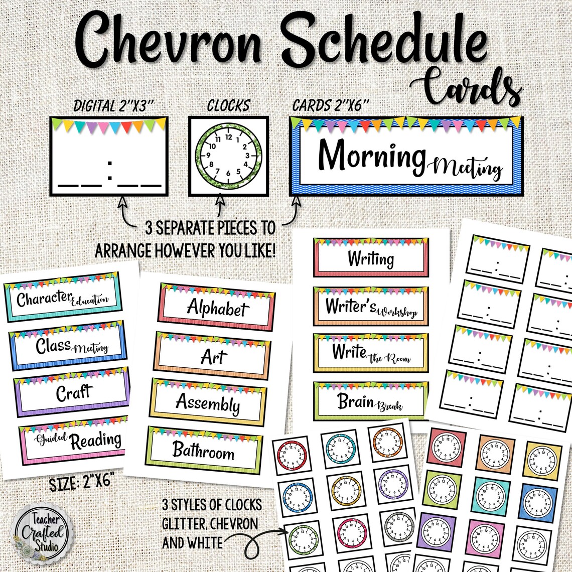Rainbow Chevron Schedule Cards and Times Editable Classroom - Etsy