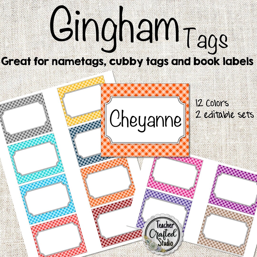 Gingham Name Tags | Organizing | Cubbies | Coat Hooks | Digital ...