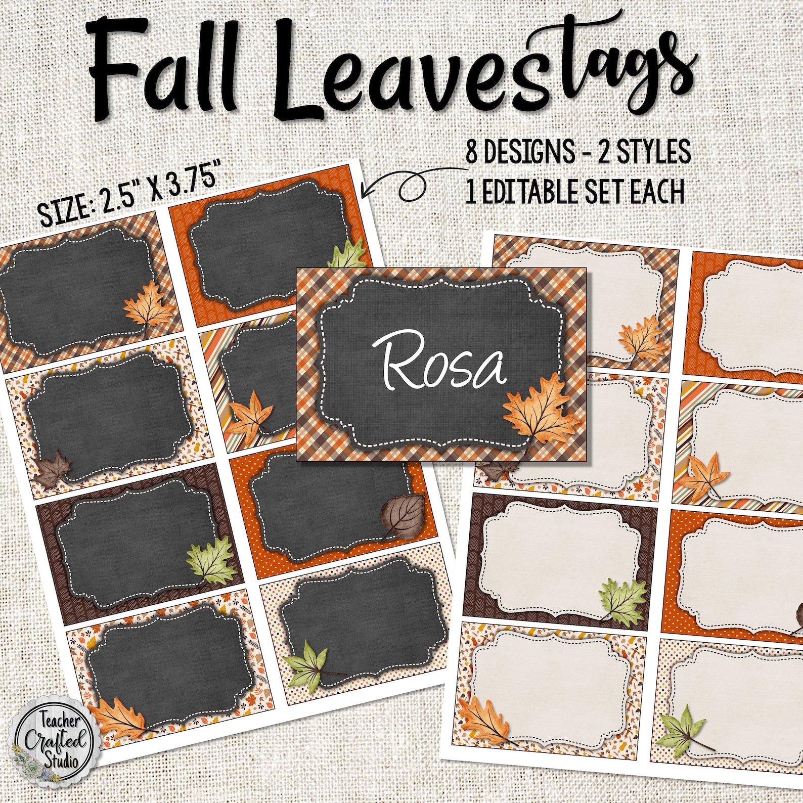 Printable Fall Leaves Tags Editable Name Badge Tags - Etsy Canada