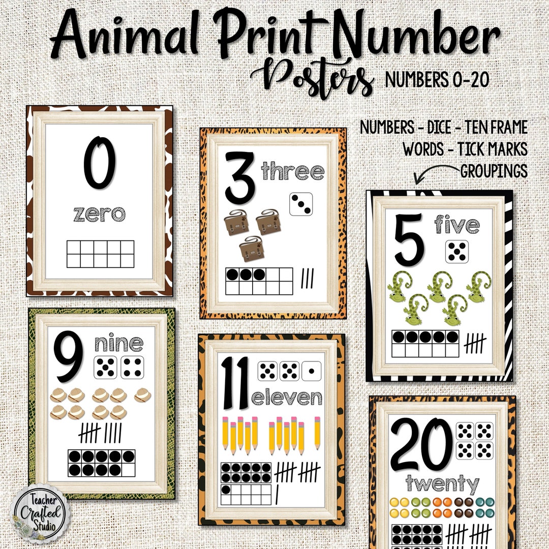 Animal Print Number Posters 0-20 - Ten Frames Posters - Instant Digital ...