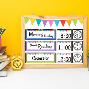 Rainbow Chevron Schedule Cards and Times - Editable Classroom Schedule ...