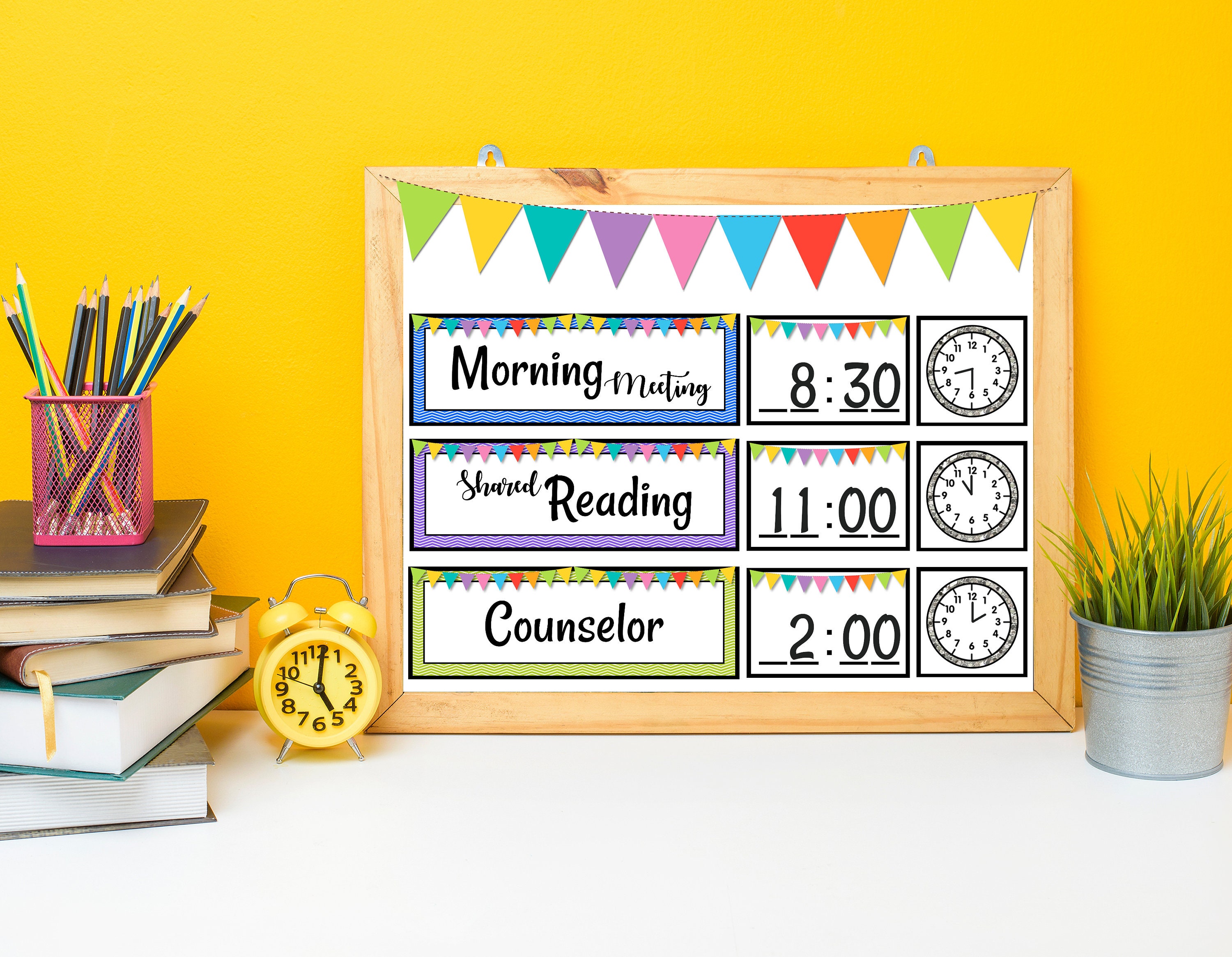Rainbow Chevron Schedule Cards and Times Editable Classroom - Etsy