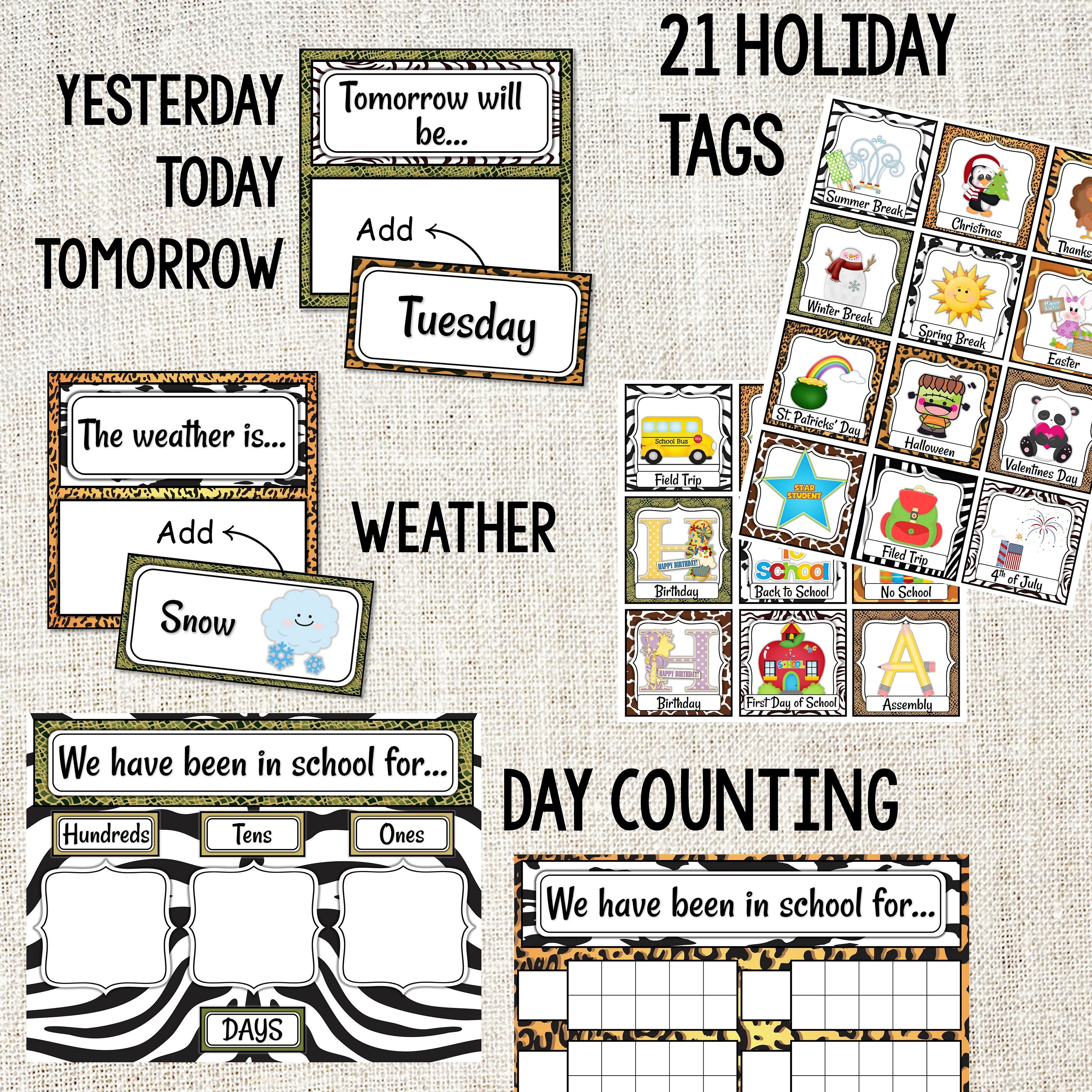 Animal Print Mega Calendar Set | Classroom Calendar | Pocket Calendar ...