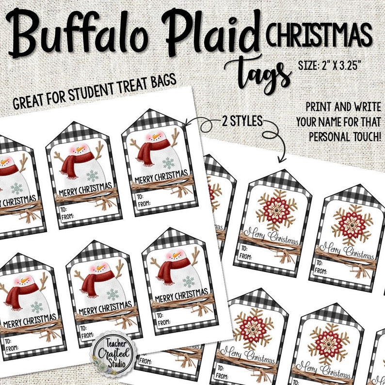 Buffalo Plaid Christmas Tags | Farmhouse Christmas Tags | Student Gift ...
