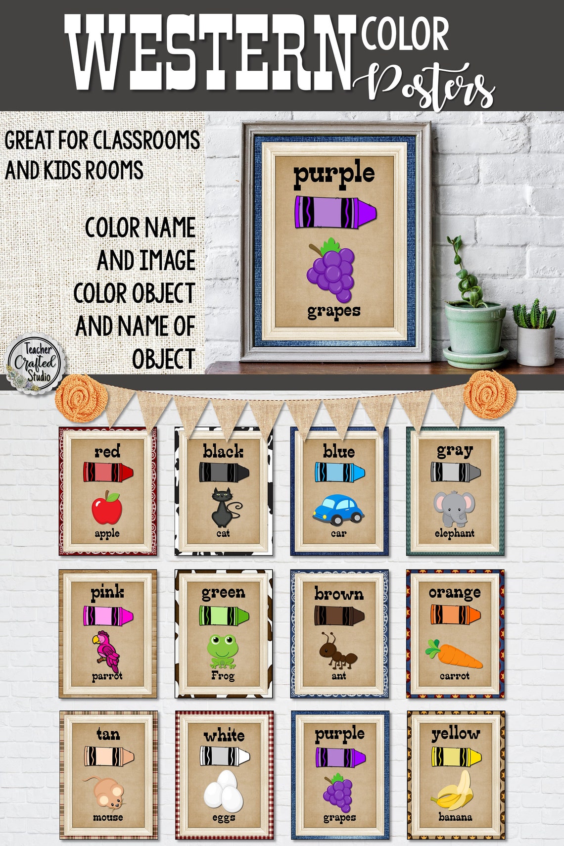 Western Theme Printable Color Posters Downloadable Colors Posters ...