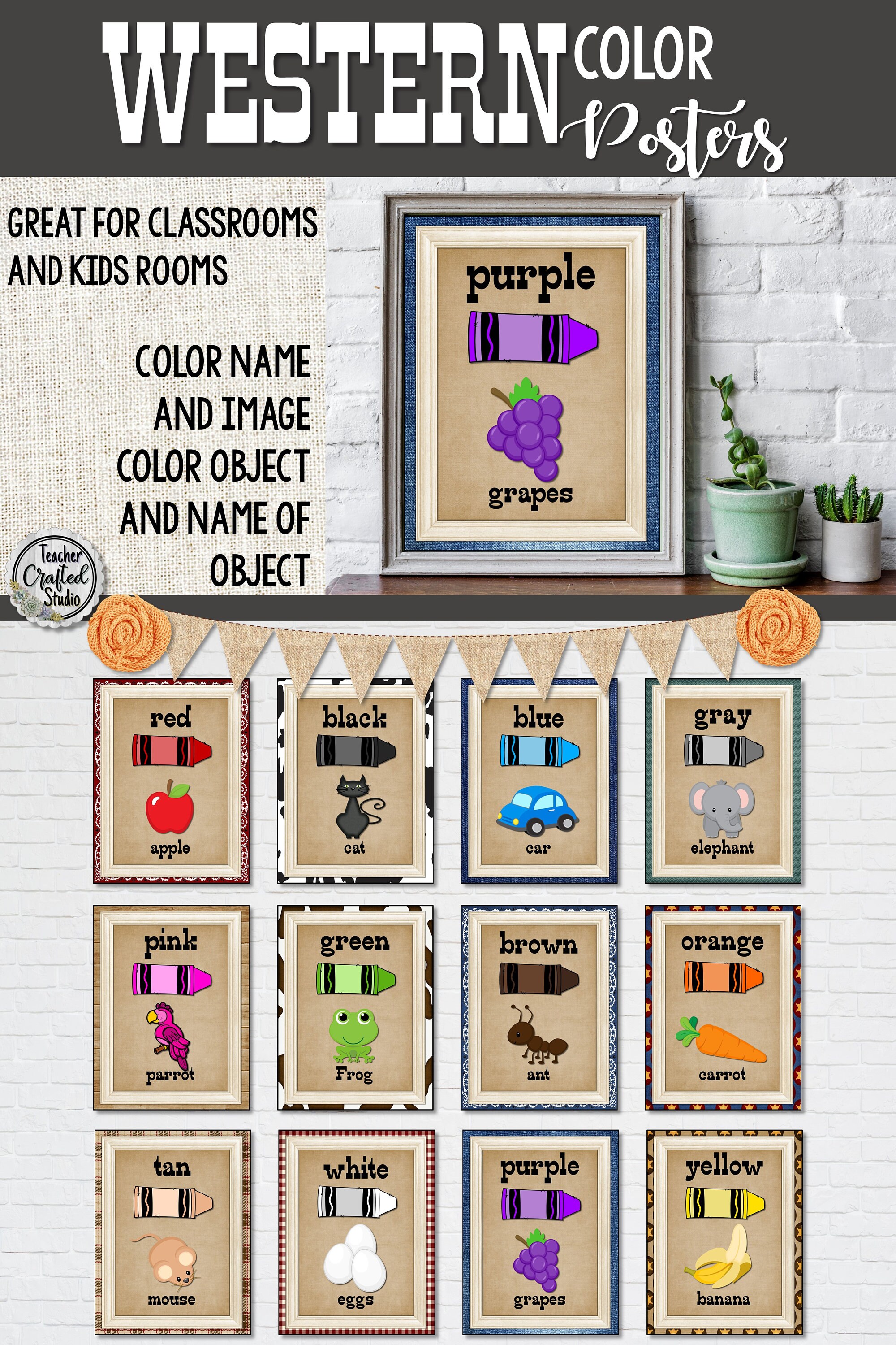 Western Theme Printable Color Posters Downloadable Colors Posters ...