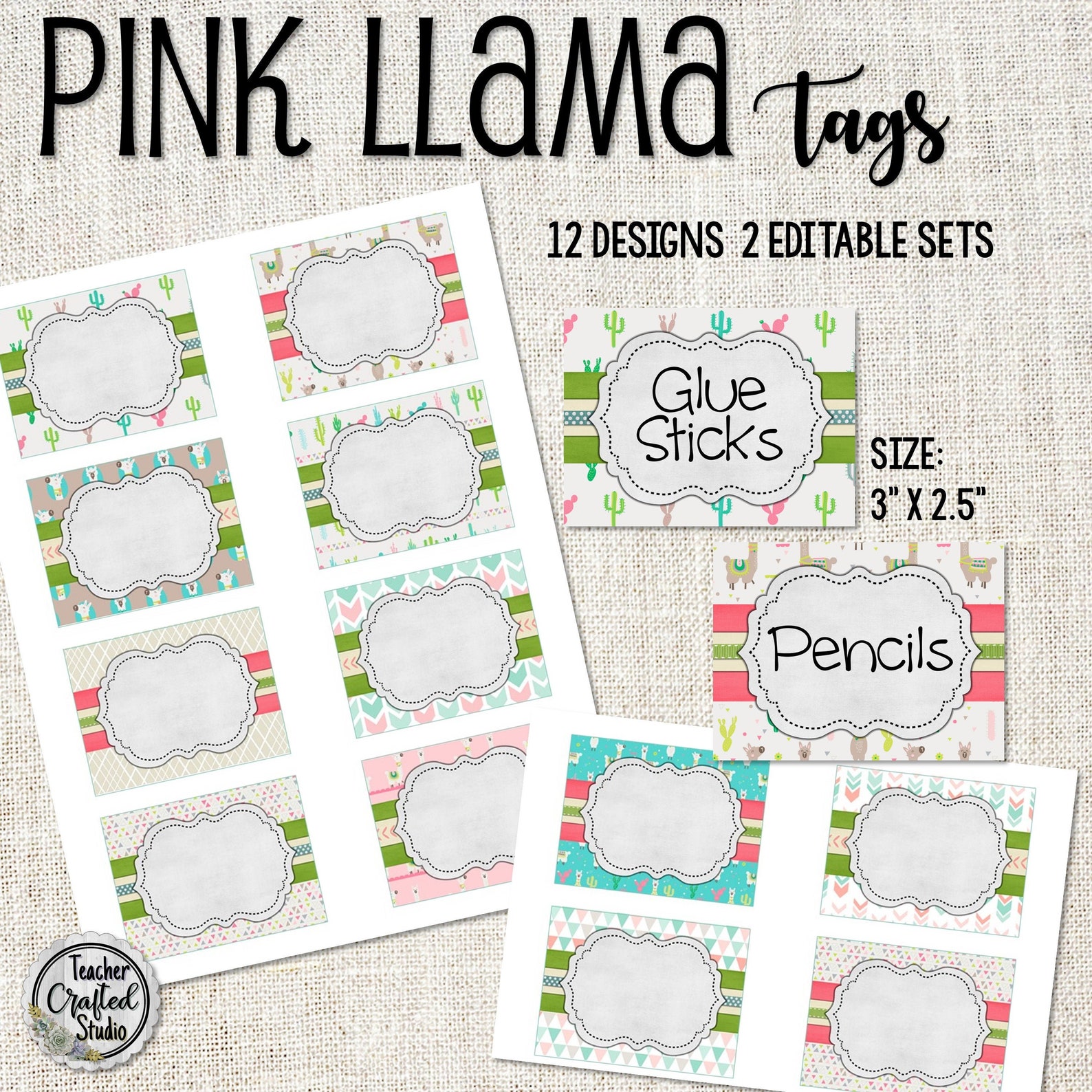 Printable Pink Llama Tags - Editable Organizational Tags - Classroom ...