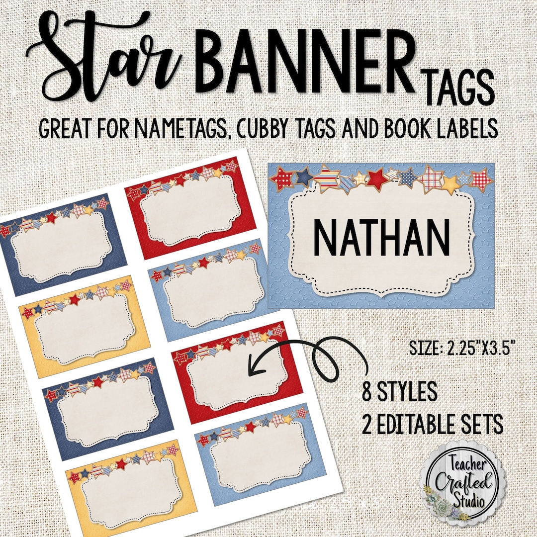 America Star Banner Name Tags | Patriotic Party Tags | 4th of July ...