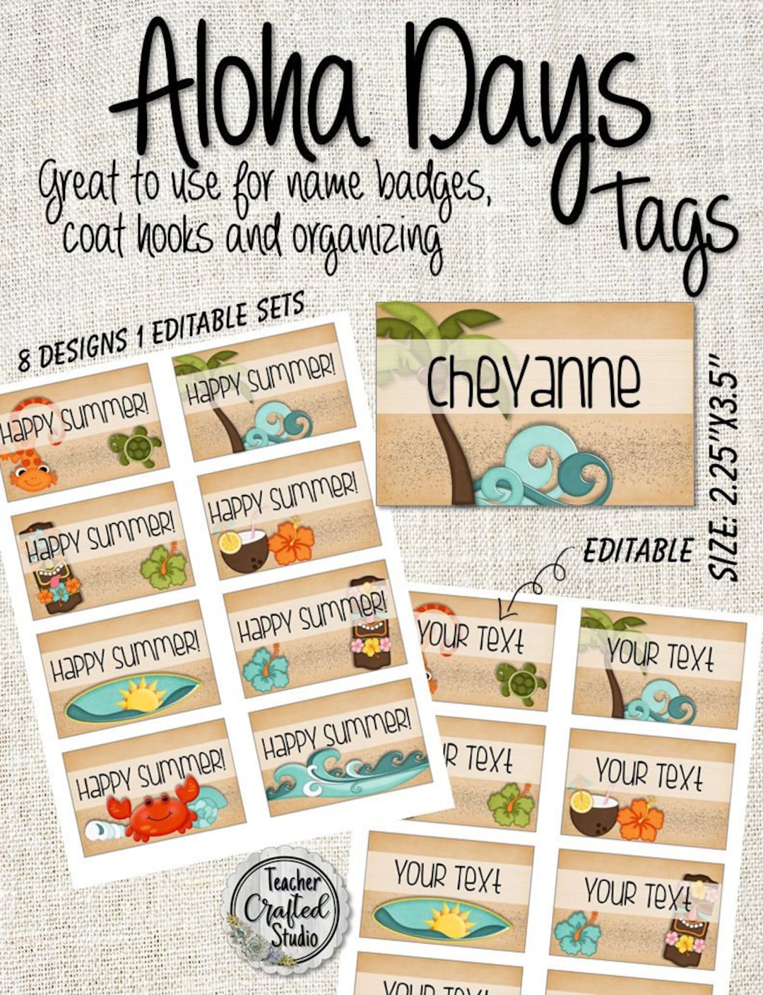 Printable Aloha Tags - Editable Organizational Tags - End of Year Tags ...