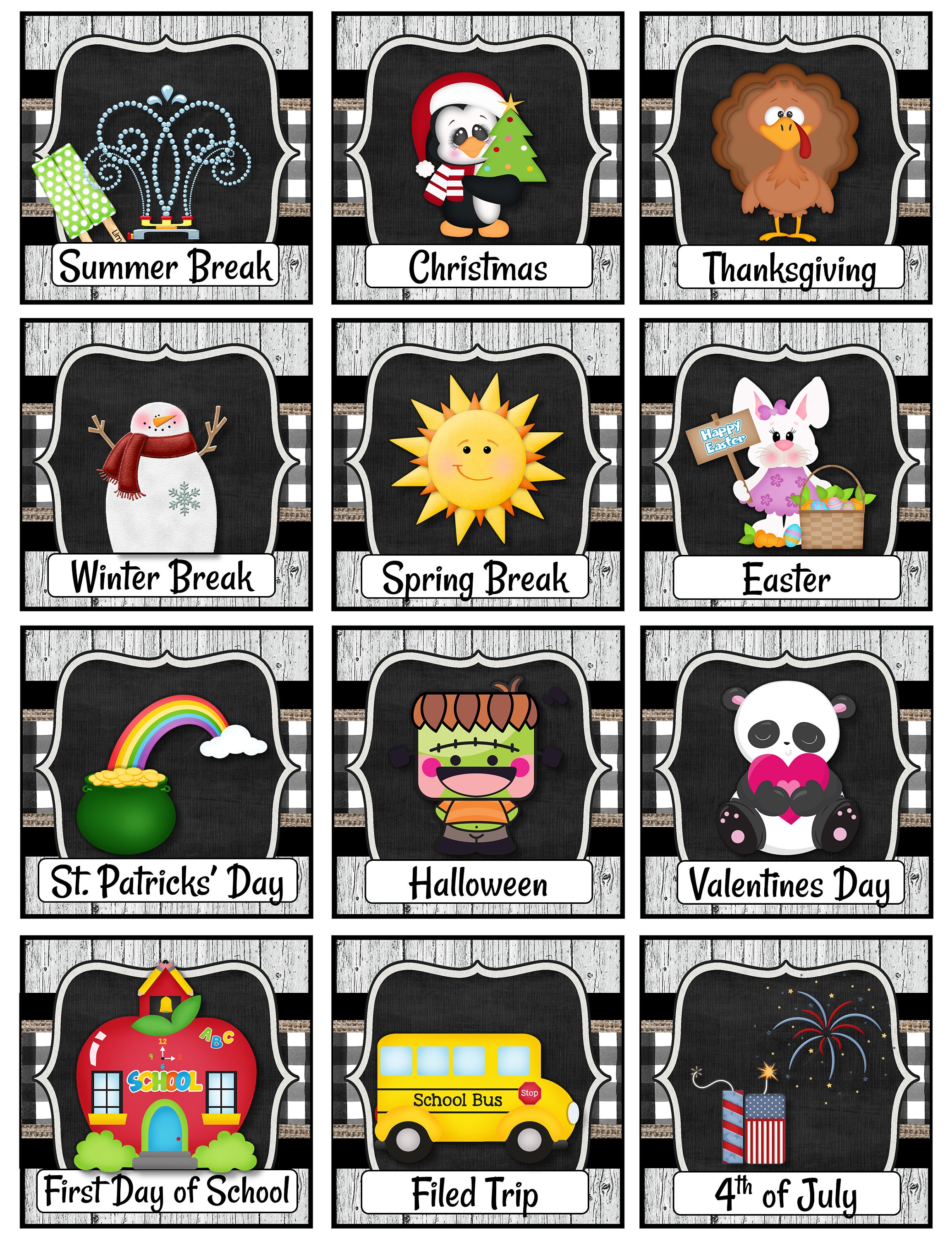 Rustic Farmhouse Buffalo Plaid Mini Calendar Set | Classroom Calendar ...