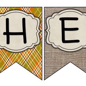 Printable Hello Autumn Banner - Plaid and Burlap Banner - Fall Banner ...
