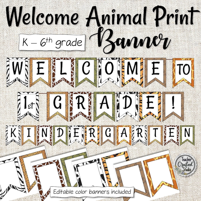 Printable Animal Print Welcome Banner - Editable Bulletin Board Banner ...