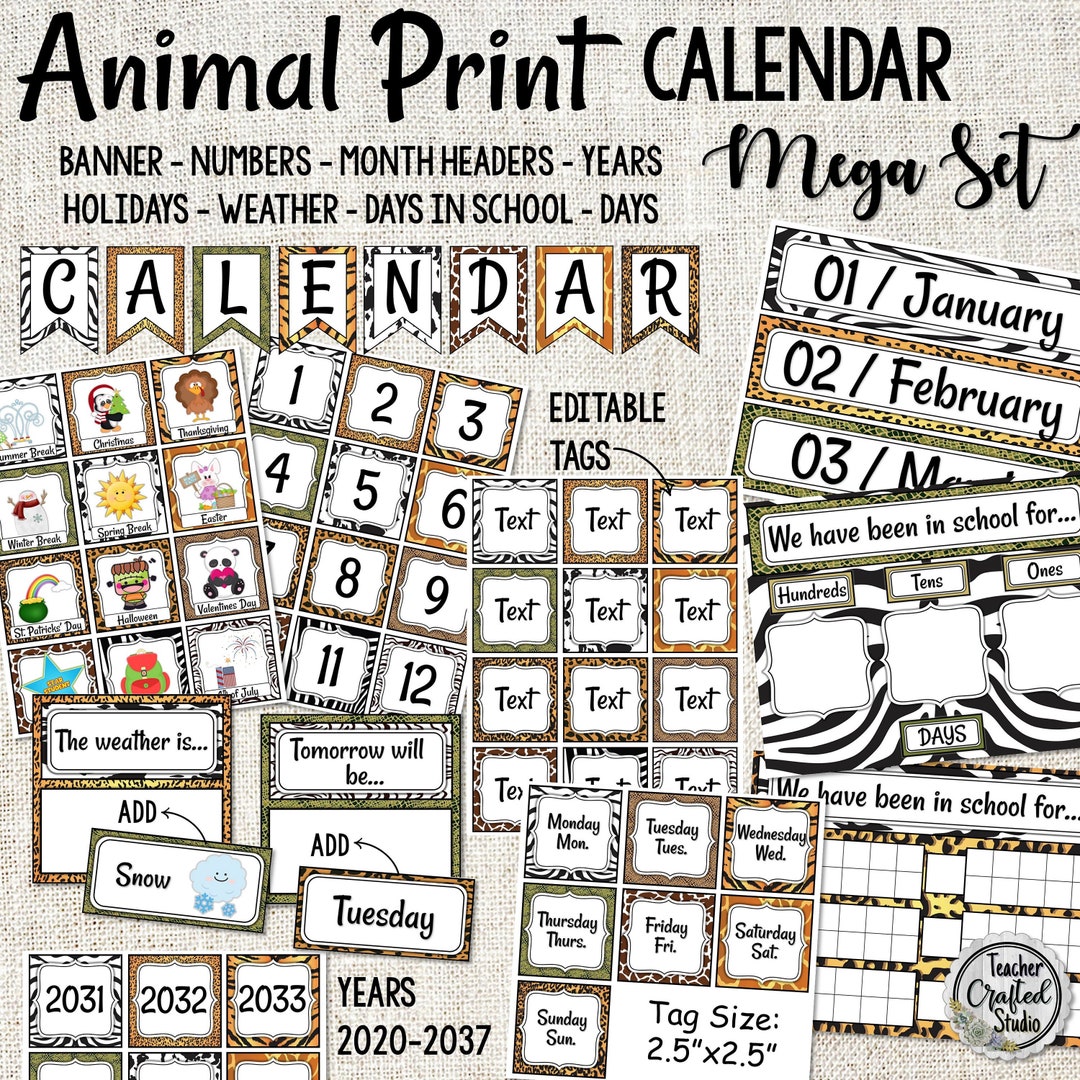 Animal Print Mega Calendar Set | Classroom Calendar | Pocket Calendar ...