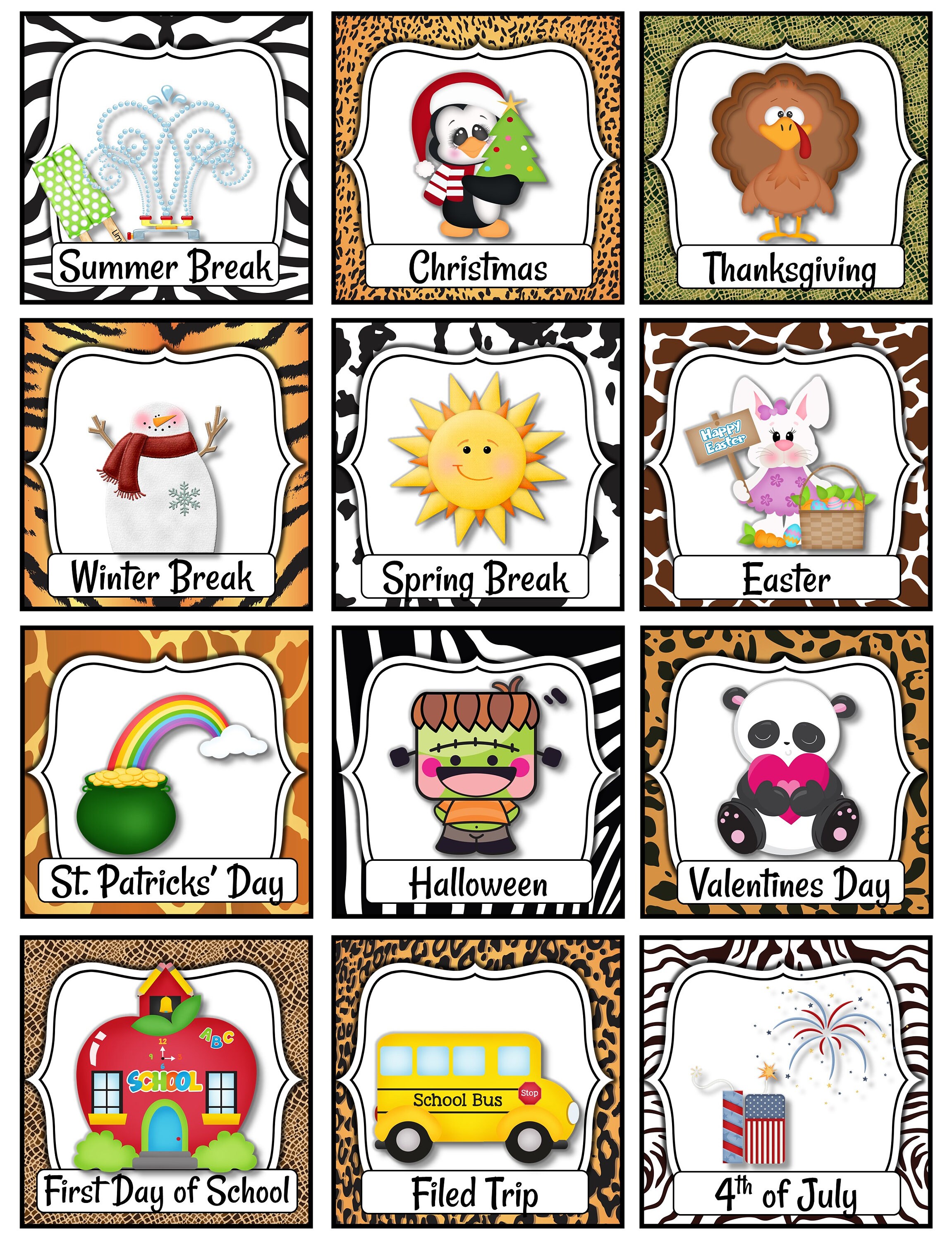 Animal Print Mini Calendar Set | Classroom Calendar | Pocket Calendar ...