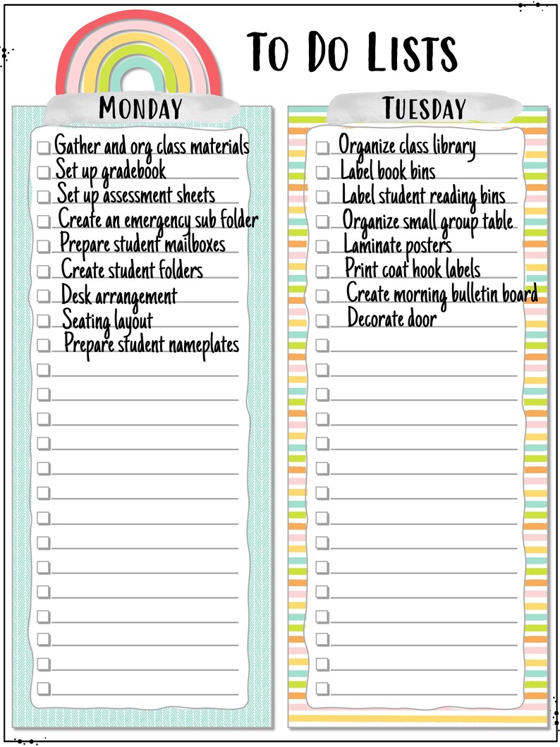 Printable Rainbow Sunshine Teacher To-do Lists Daily to Do Lists - Etsy