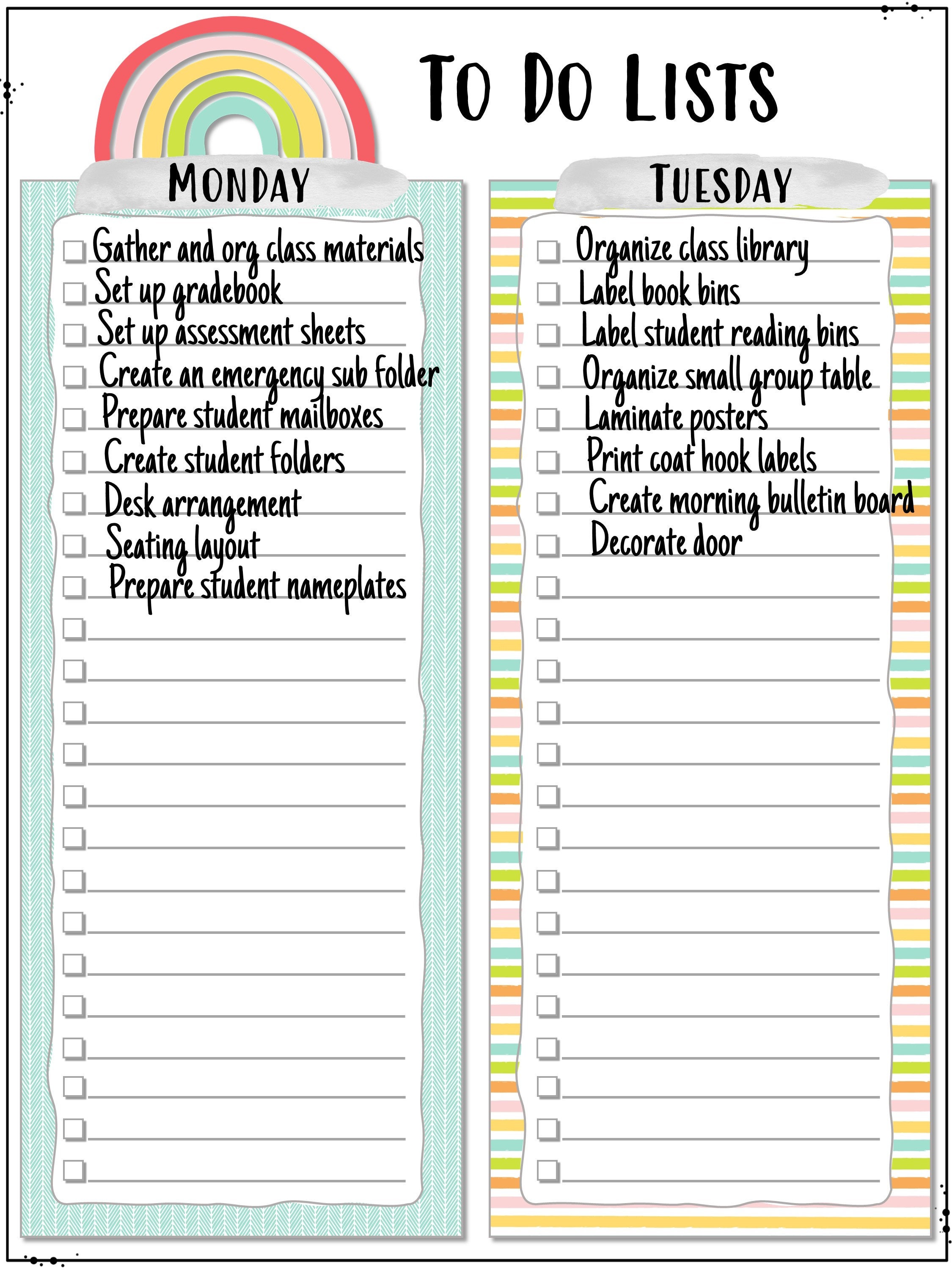 Printable Rainbow Sunshine Teacher To-do Lists | Daily to Do Lists - Etsy