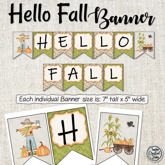 Printable Hello Fall Banner Fall Leaves Banner Fall Banner | Etsy