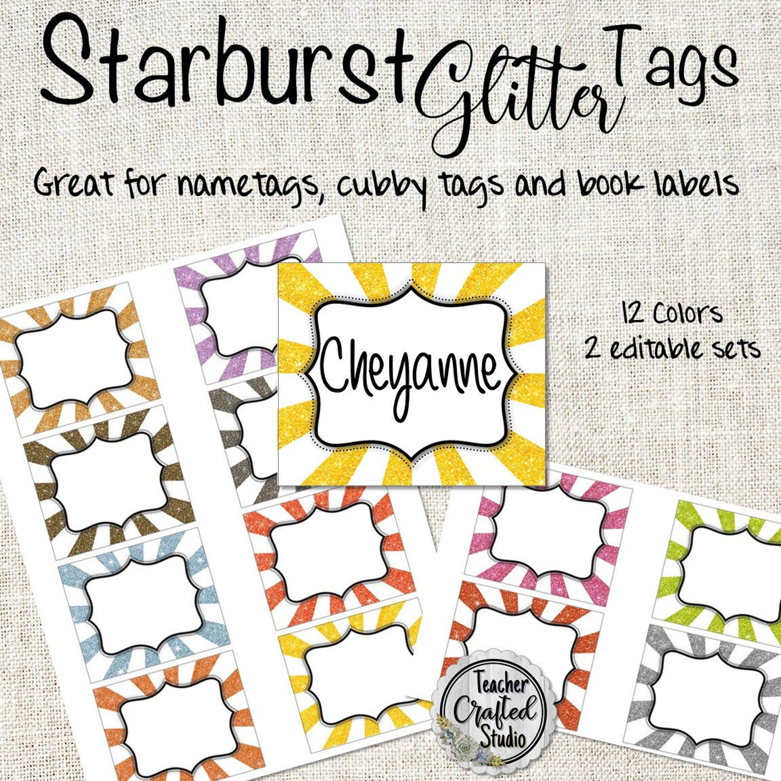 Printable Glitter Starburst Tags - Editable Organizational Tags ...