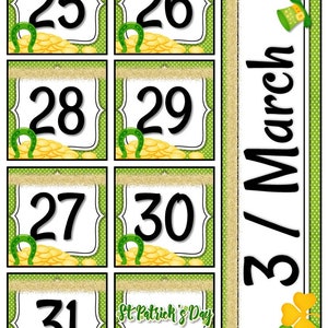 Printable March Calendar Tag Set - Calendar Number Tags - St. Patricks ...