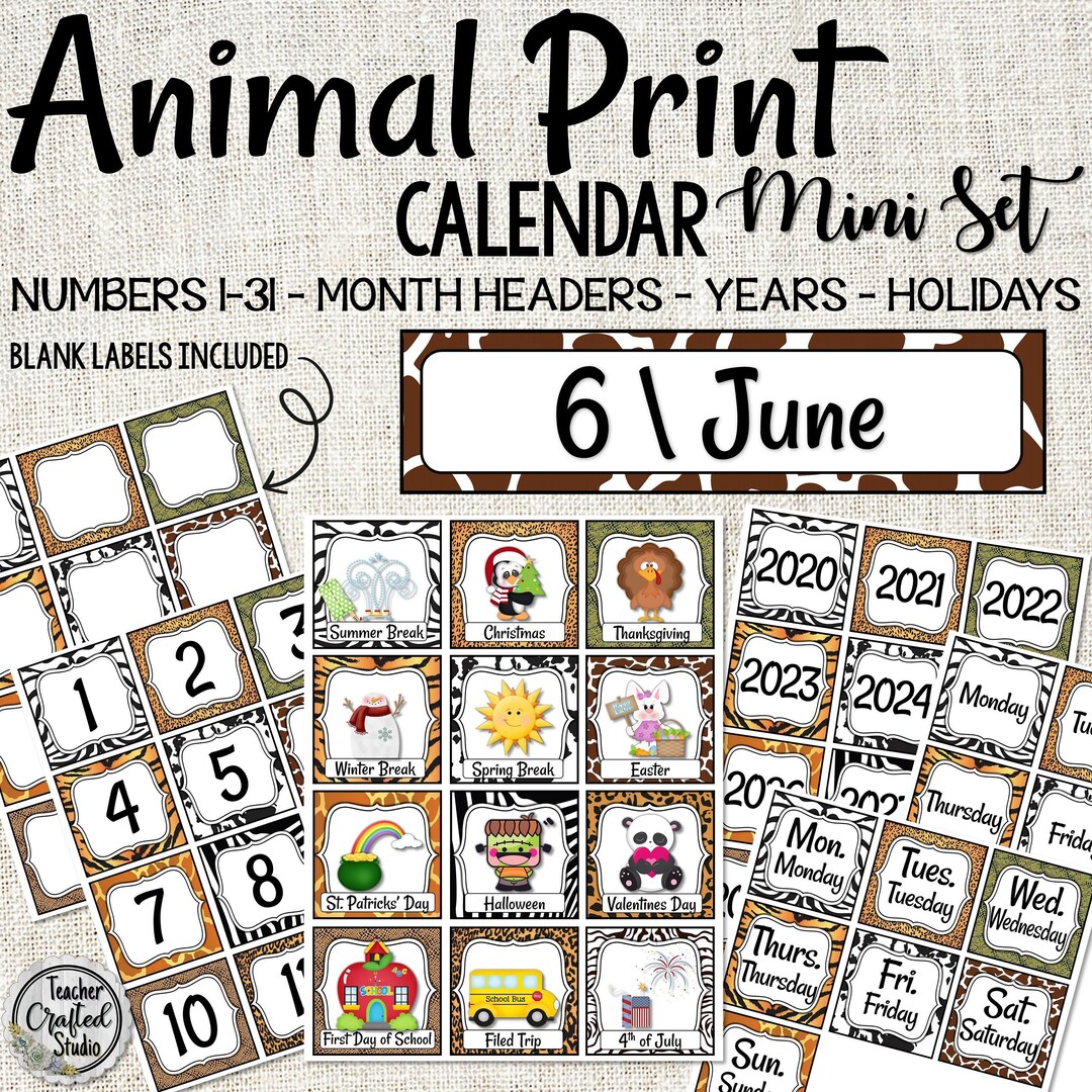 Animal Print Mini Calendar Set | Classroom Calendar | Pocket Calendar ...
