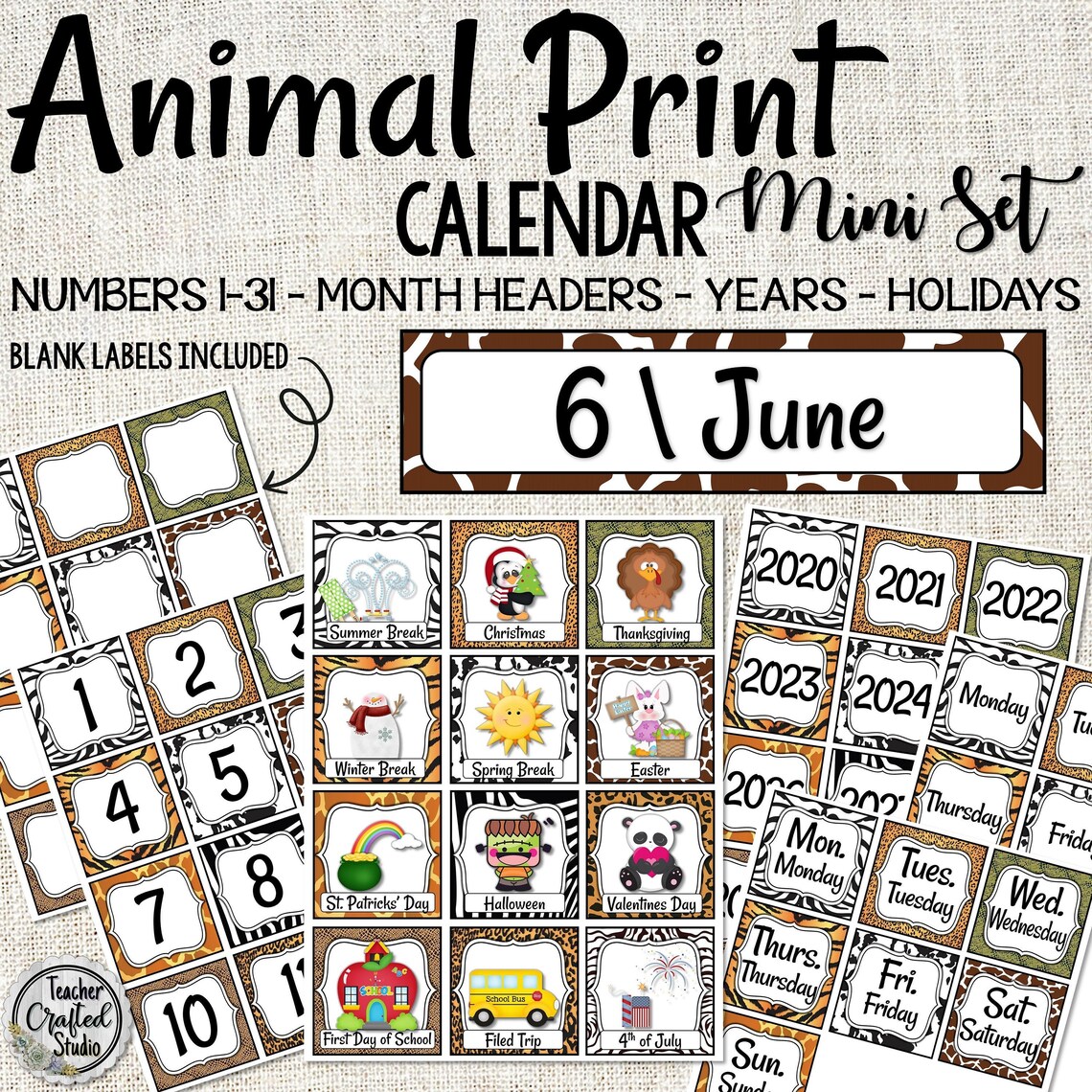 Animal Print Mini Calendar Set | Classroom Calendar | Pocket Calendar ...