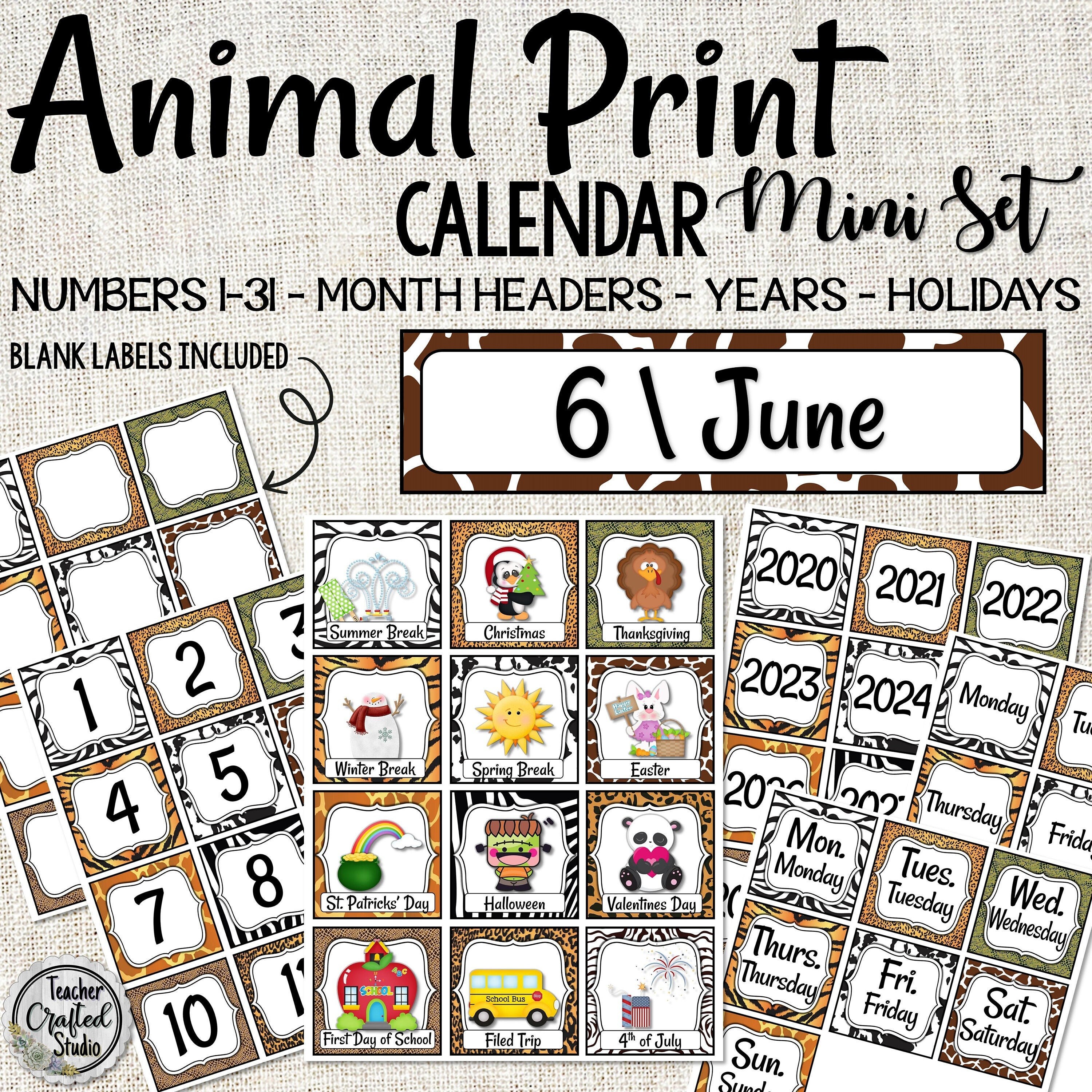 Zebra Print Desktop Monthly Calendar