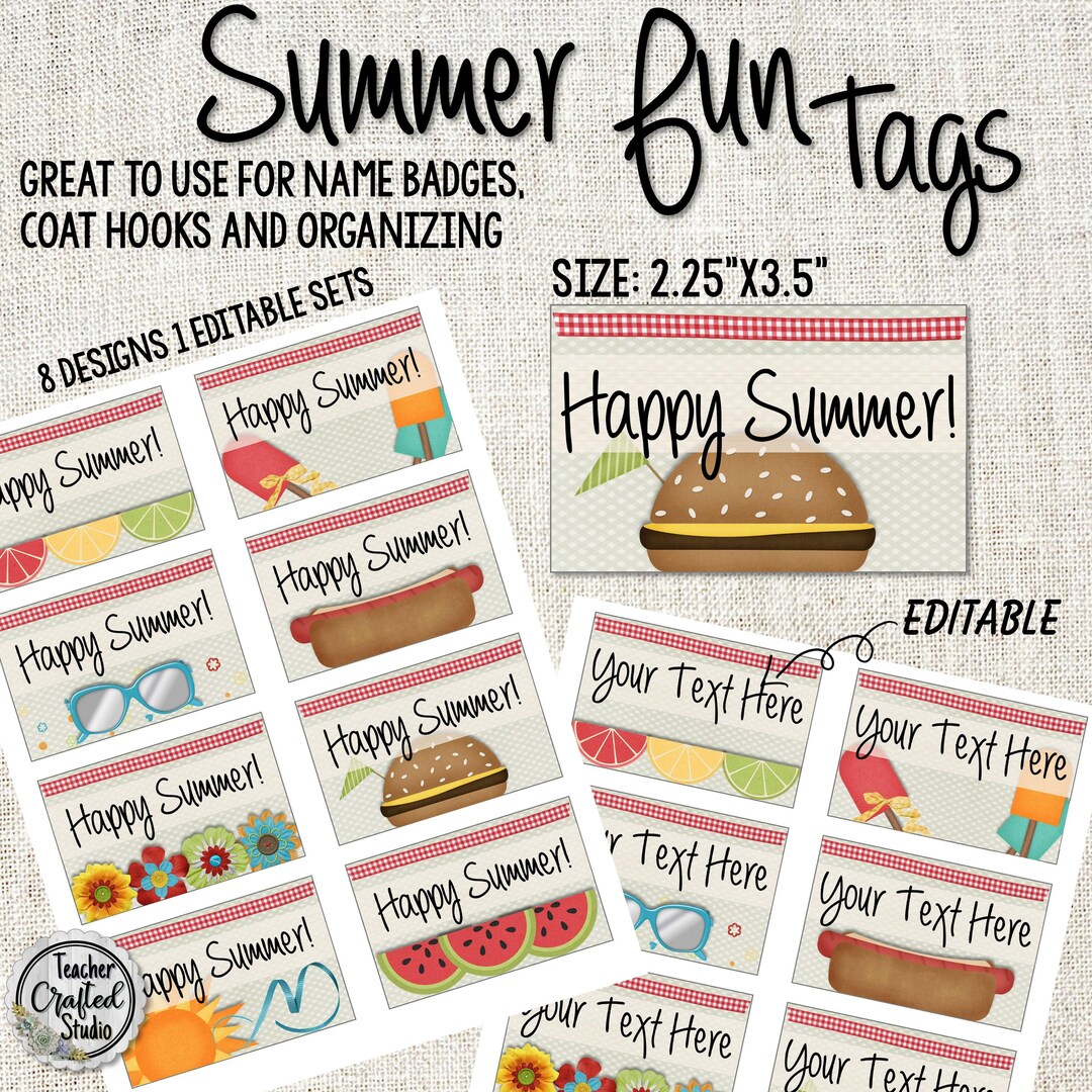 Printable Summer Fun Tags - Editable Organizational Tags - End of Year ...