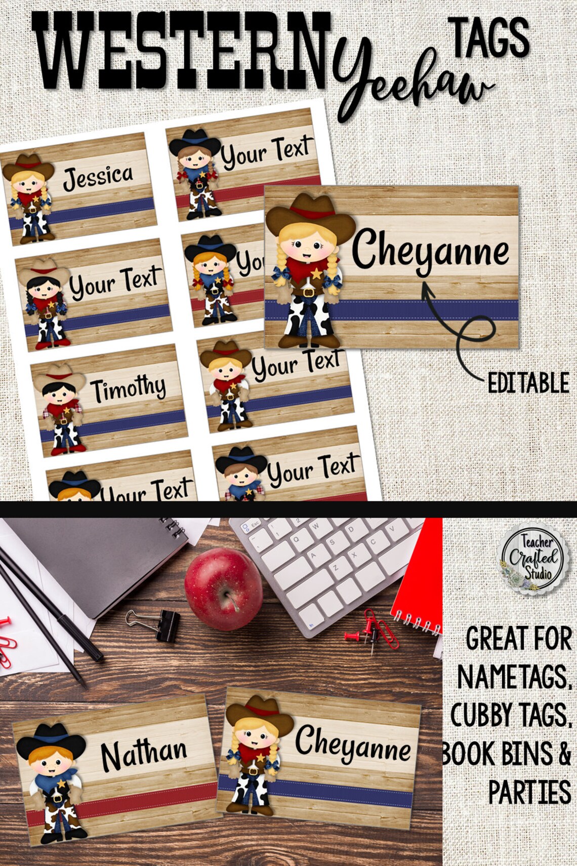 Editable Name Tags - Western Cowboy Theme - Etsy
