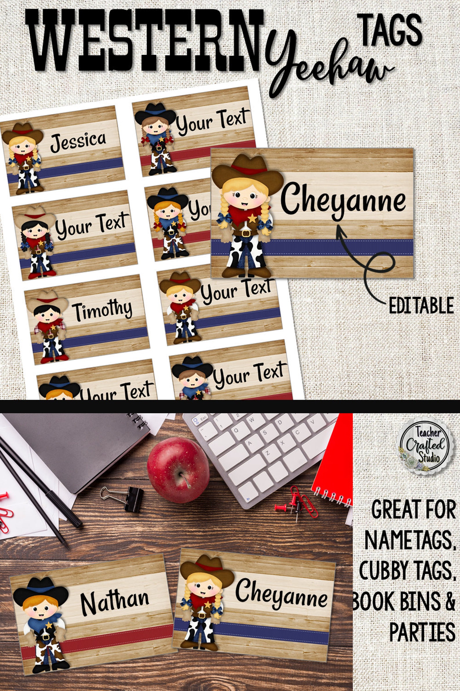 Editable Name Tags - Western Cowboy Theme - Etsy