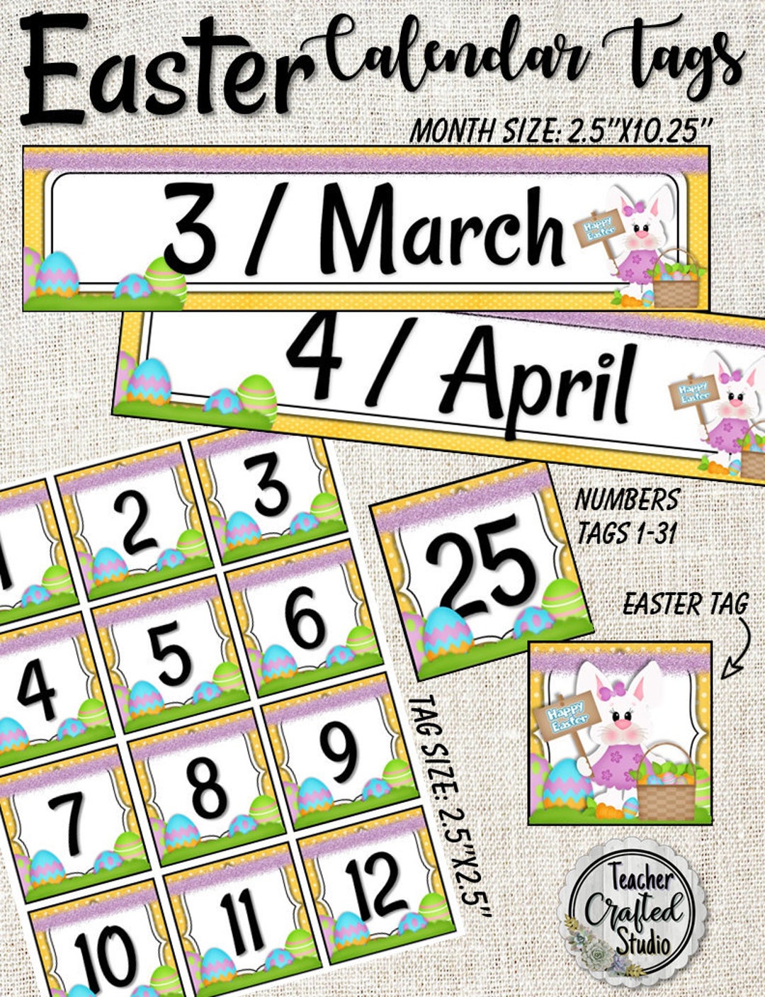Printable Easter Calendar Tag Set - Calendar Number Tags - April May ...