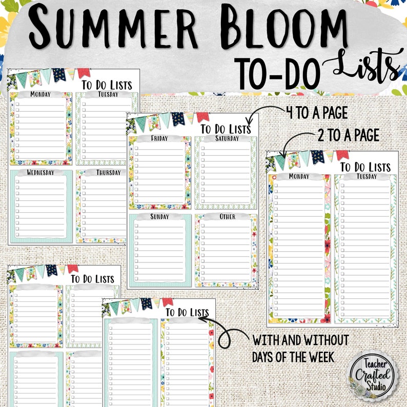 Printable Summer Bloom Teacher To-do Lists | Daily to Do List - Etsy