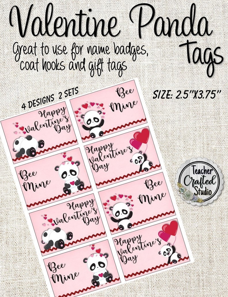 Printable Valentine's Day Panda Tags - Gift Tags - Classroom Tags ...