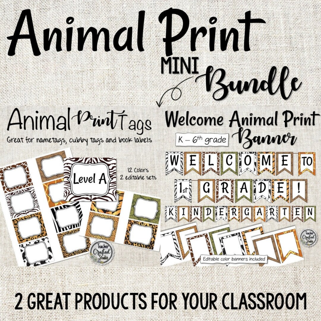 Animal Print Mini Bundle | Welcome Banner | Cubby Tags and Book Bin ...