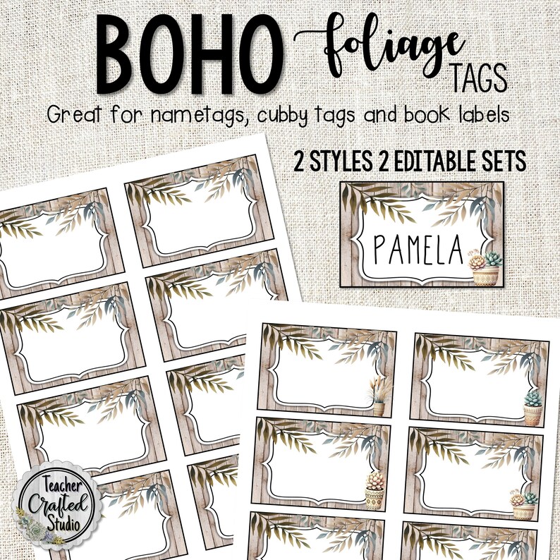 Boho Foliage Name Tags | Event Tags | Classroom Tags | Party Tags ...
