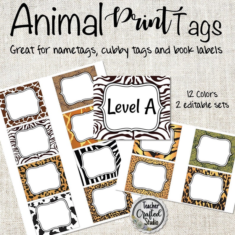 Printable Animal Print Tags - Editable Organizational Tags - Classroom ...
